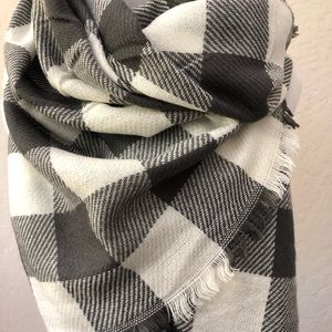 Accessories | Grey And White Plaid Blanket Scarves | Poshmark